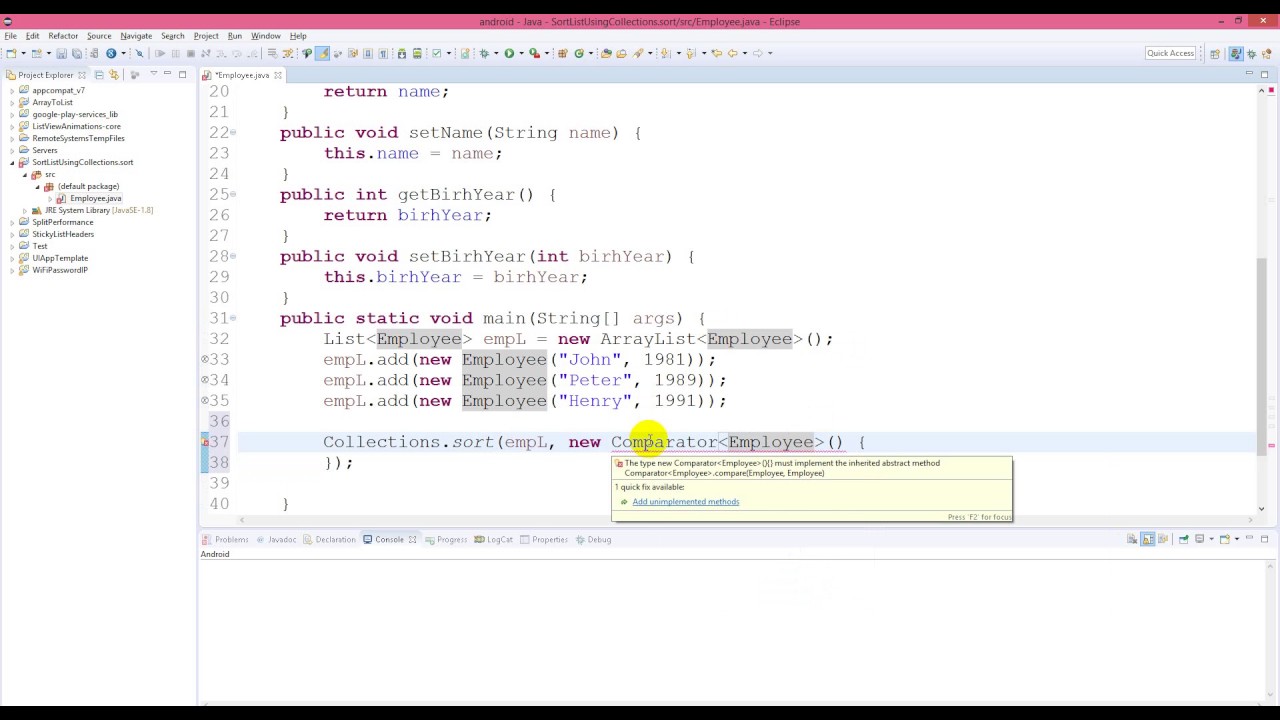 Sort a List Using Collections.sort() in Java