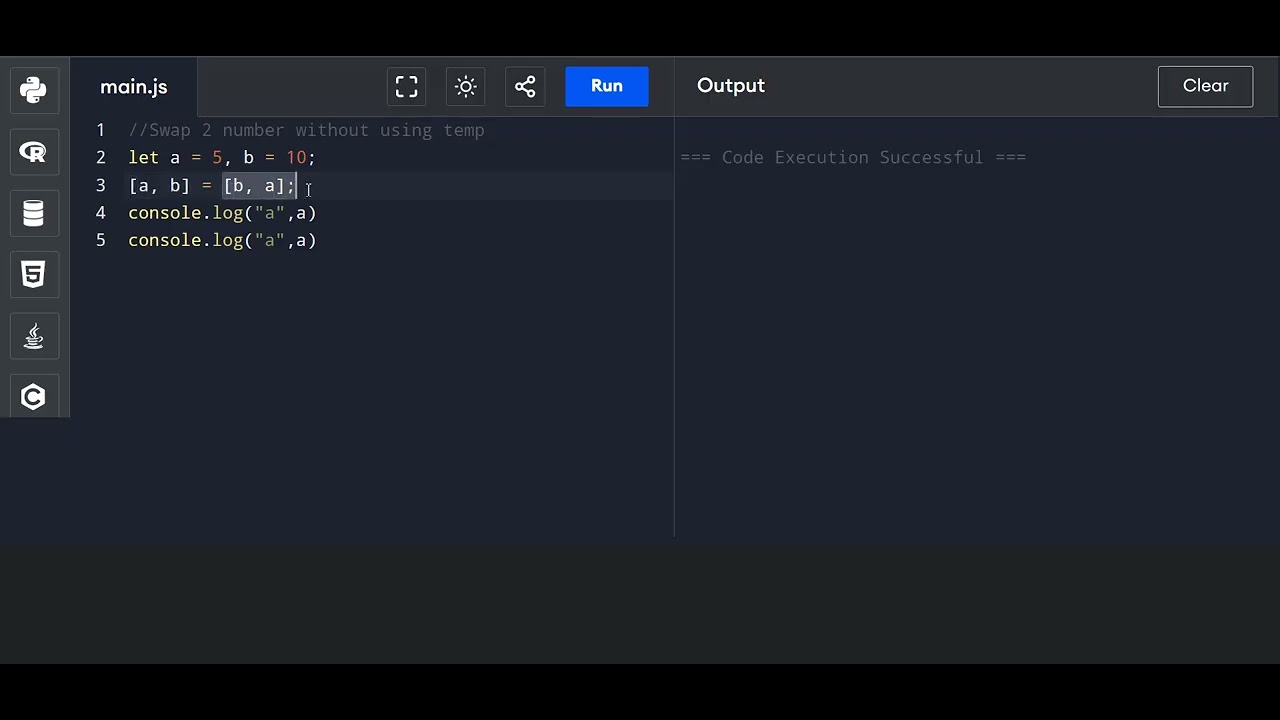 JavaScript Interview Question: Swap two numbers without a temp variable.