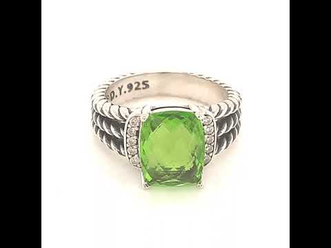 David Yurman Peridot Diamond Ring Size 5.75 Sterling Silver 5.8 Grams DY28