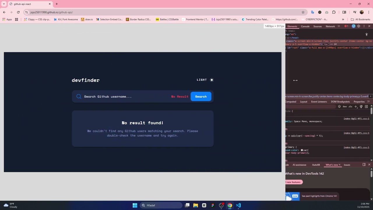 Github Api React Frontend Mentor = React + Vite, TailwindCSS  + Code