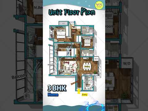 【3D Floor Plan_2a】Modern Unit Design, 3BHK Home, Apartment Design Ideas, #sketchup #houseplan