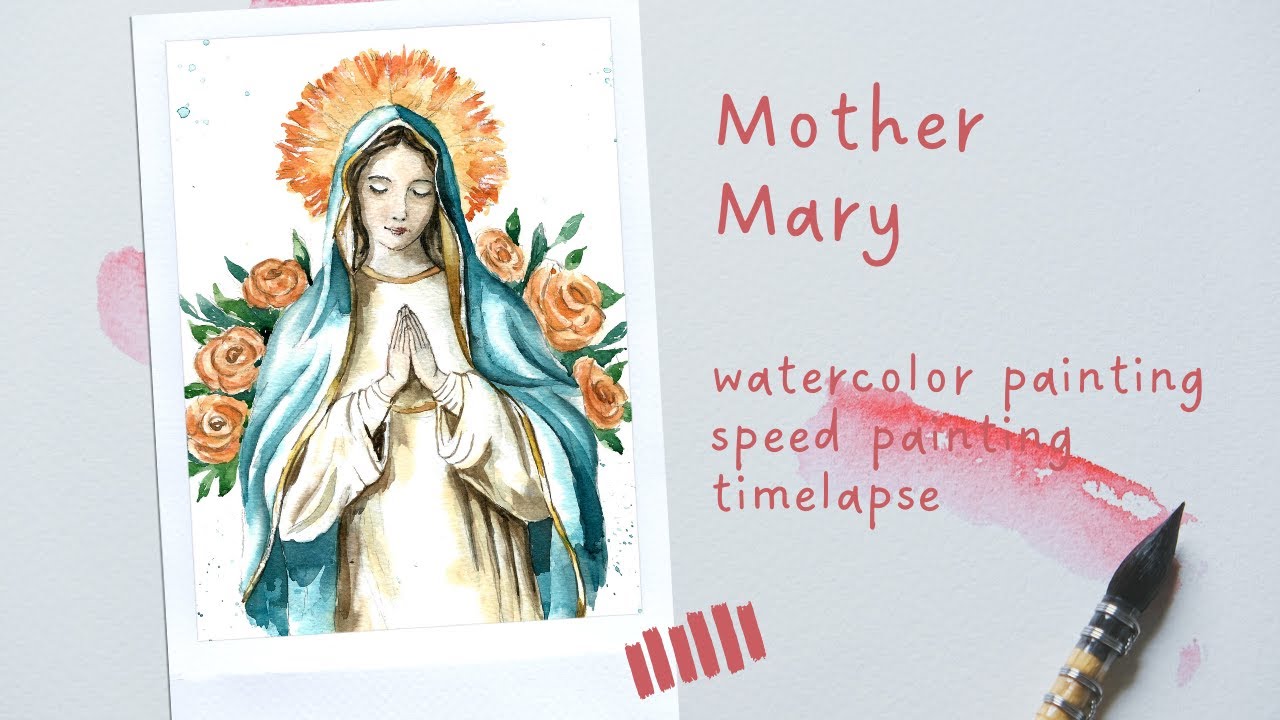 Virgin Mary watercolor Painting Tutorial For Beginners - Timelapse | Mary of Nazareth Portrait