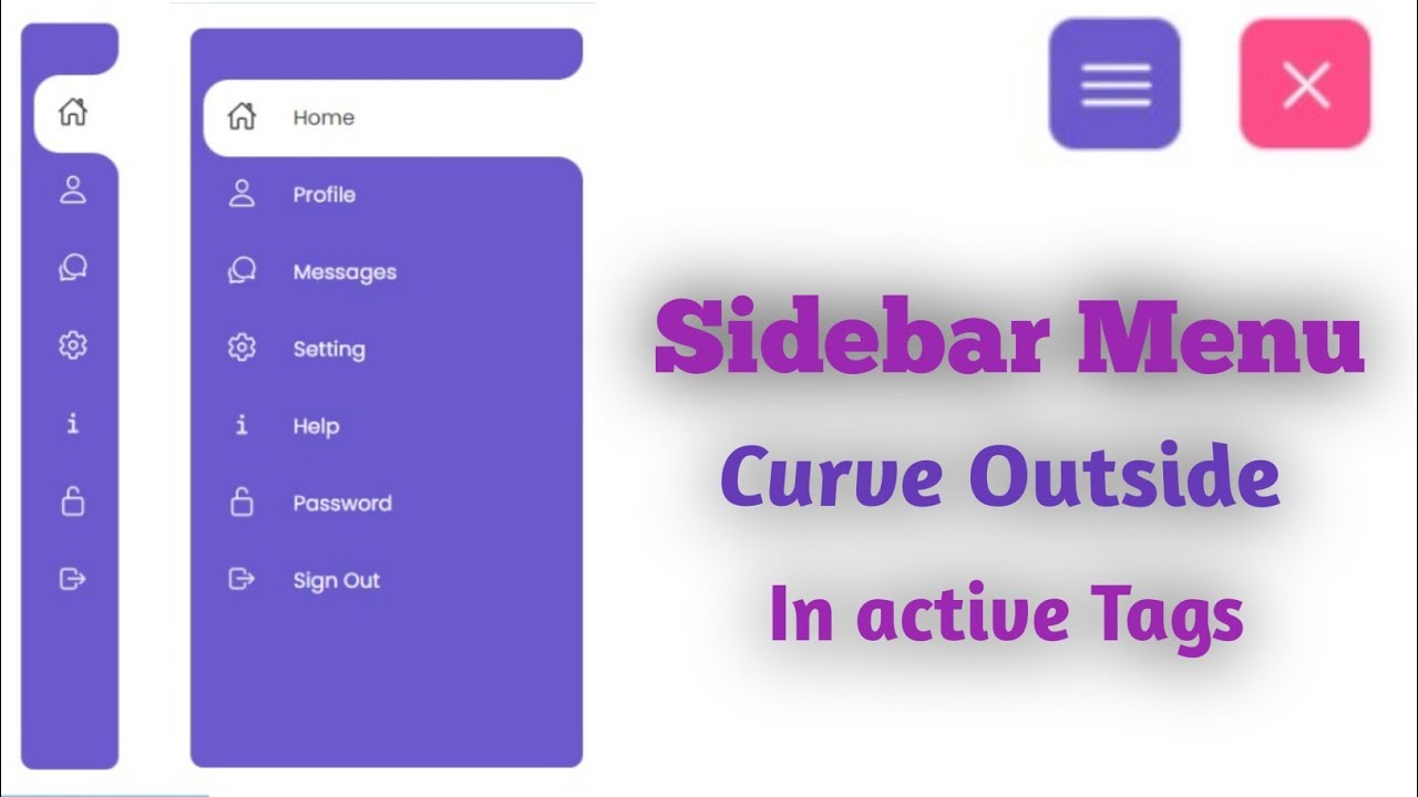 Sidebar Menu using HTML CSS JavaScript with Curved Effect || How to create Sidebar