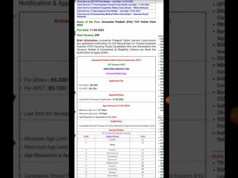 Teacher TGT Vacancy in Arunachal Pradesh #exam ##job #naukari