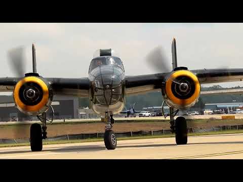 large B25 Mitchell bomber run-up/taxi