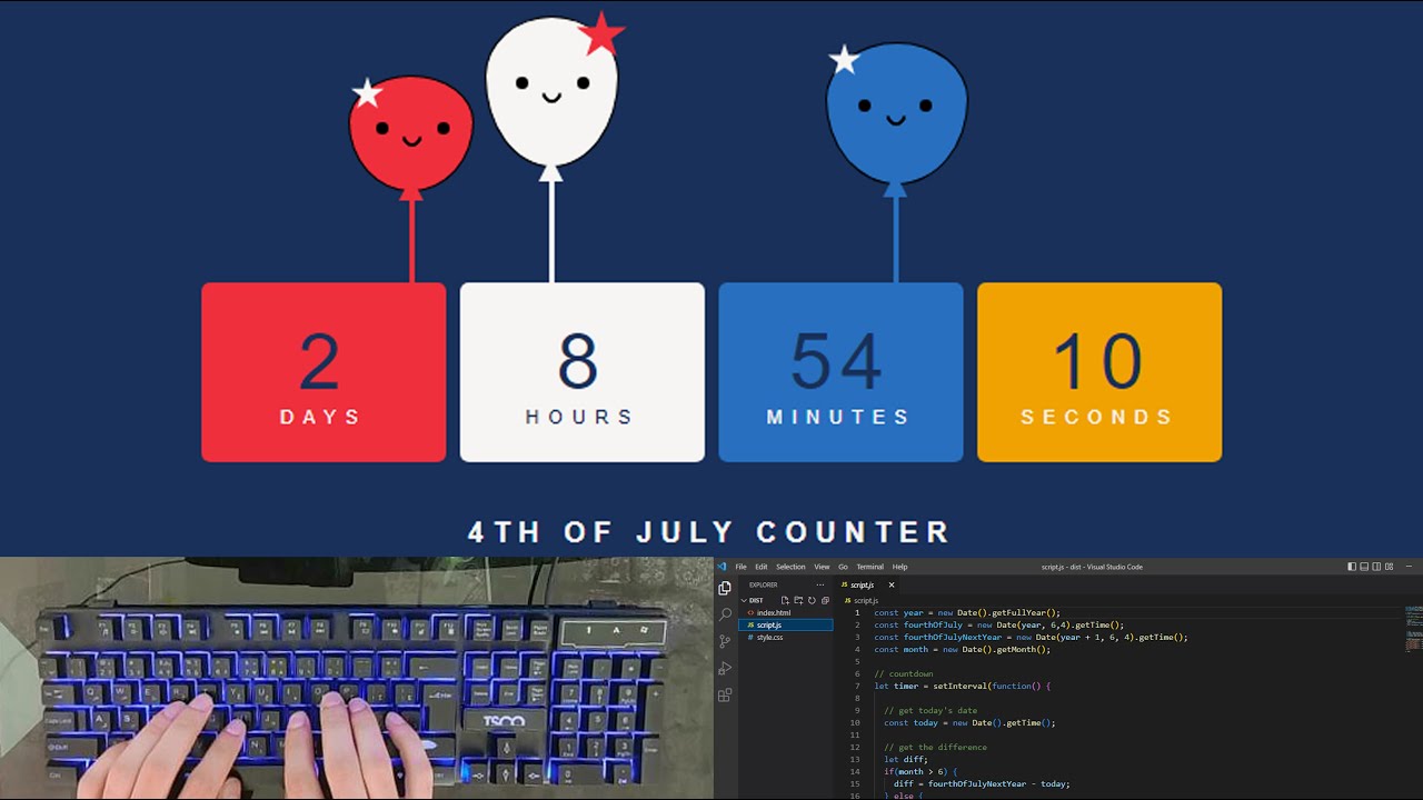 ASMR Programming - 4TH OF JULY COUNTER | Countdown Timer using Html CSS & JavaScript - No Talking