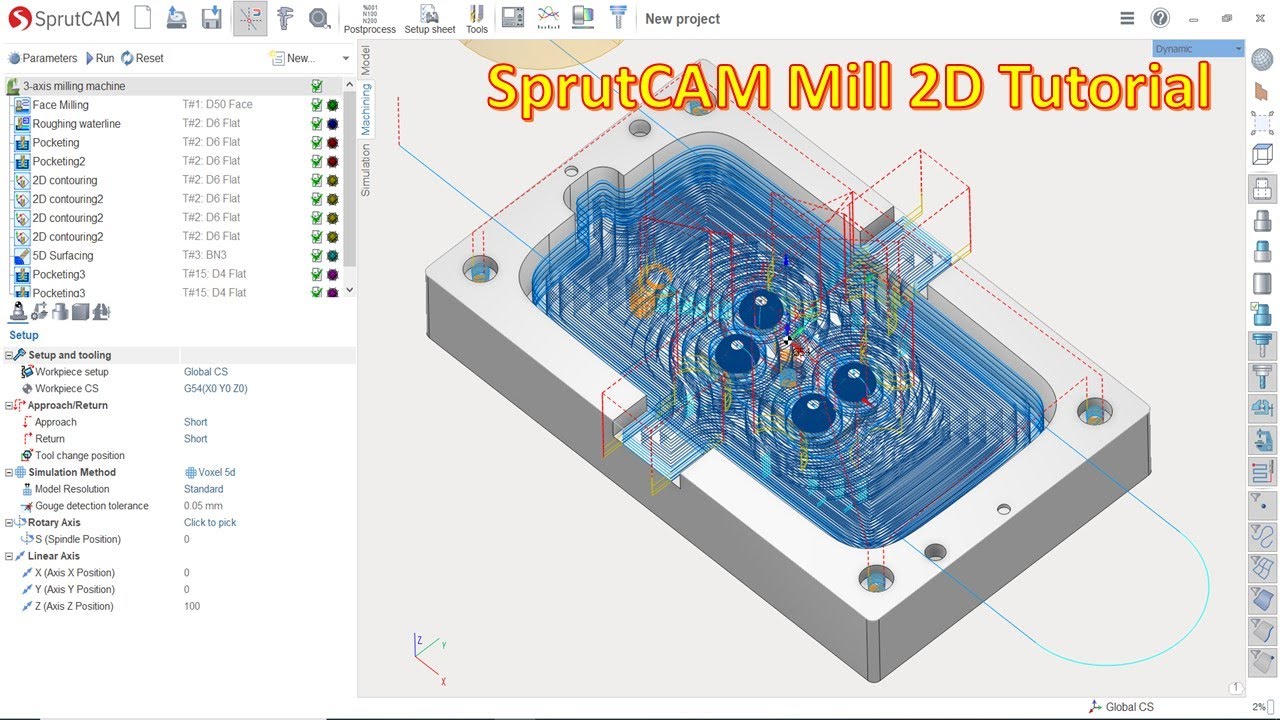 SprutCAM Tutorial #2 | SprutCAM Mill 2D Toolpath Basic Beginners