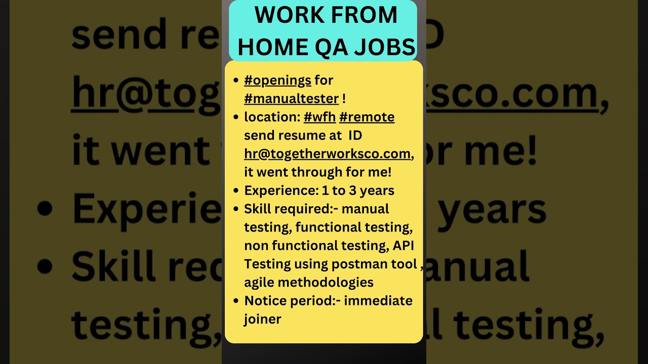 Testing Jobs| Manual Testing| Work From Home Jobs