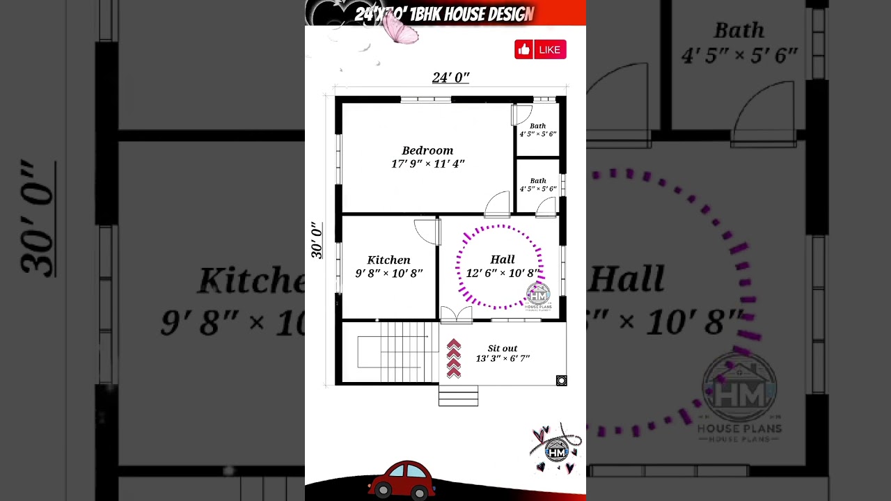 720 Sqft 1BHK House Design | 24'x30' Modern House Plan