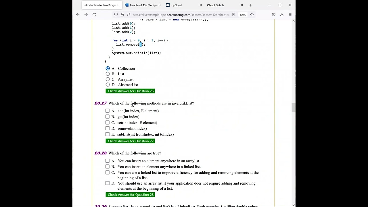 Daniel Liang Java Chapter 20 Multiple Choice Question Part 2