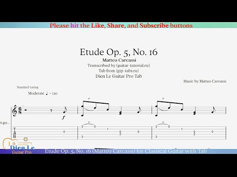 Etude Op. 5, No. 16 (Matteo Carcassi) for Classical Guitar with Tab