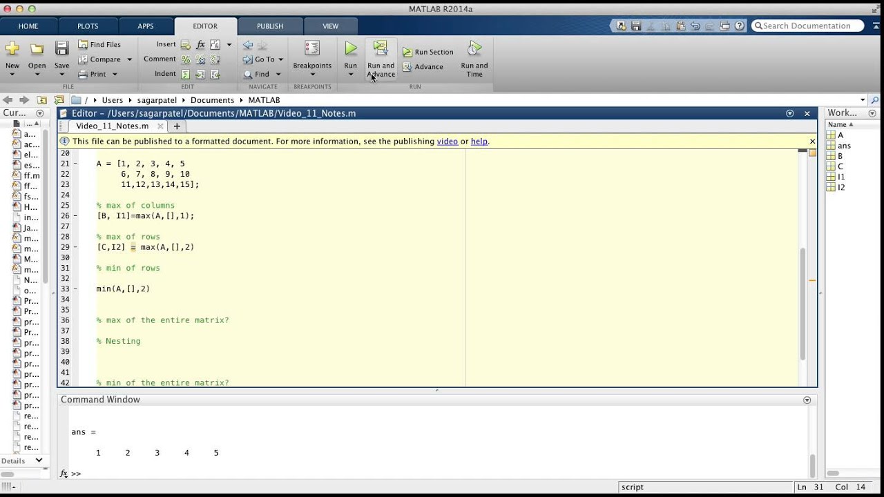 MATLAB Video 11: min and max functions
