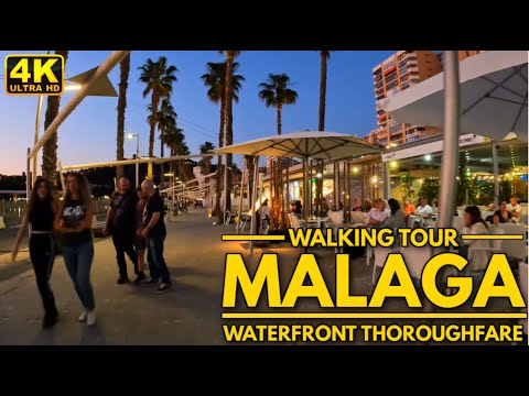 Malaga - Waterfront Thoroughfare - Beautiful Night Walk -  Spain -  June 2022 [4K60FPS]