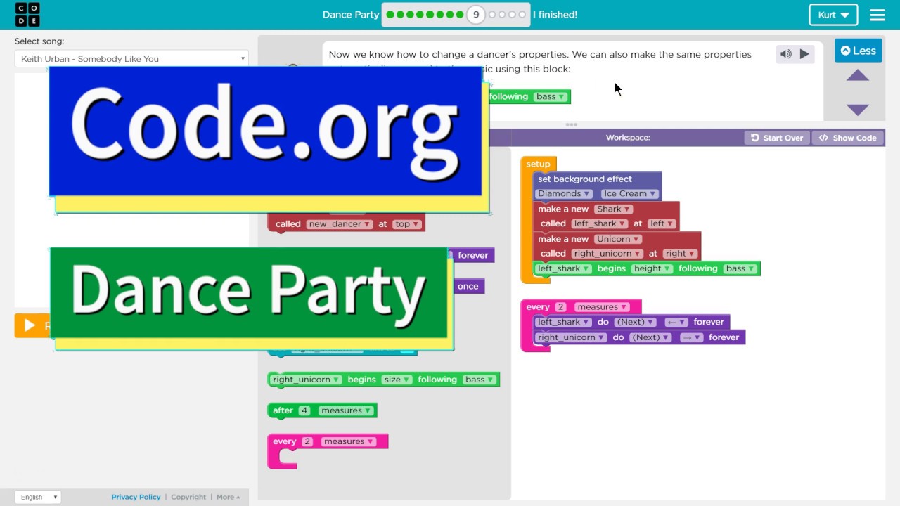 Dance Party Puzzle 9 - Code.org Tutorial with Answers