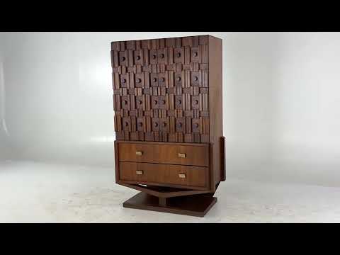Paul Evans Style Mid Century Canadian Brutalist Walnut Armoire