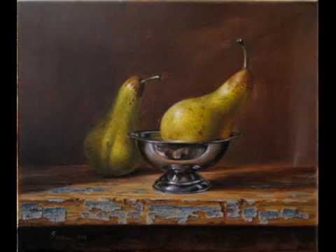 Pears oil painting still life realism Daniel C. Chiriac fine art