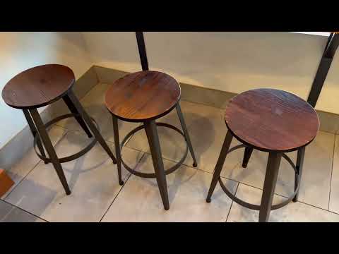 Glitzhome 3 Piece Round Bar Stool and Table Set Pub Height Dining Room Wood Top Metal Bar Bistro Cof