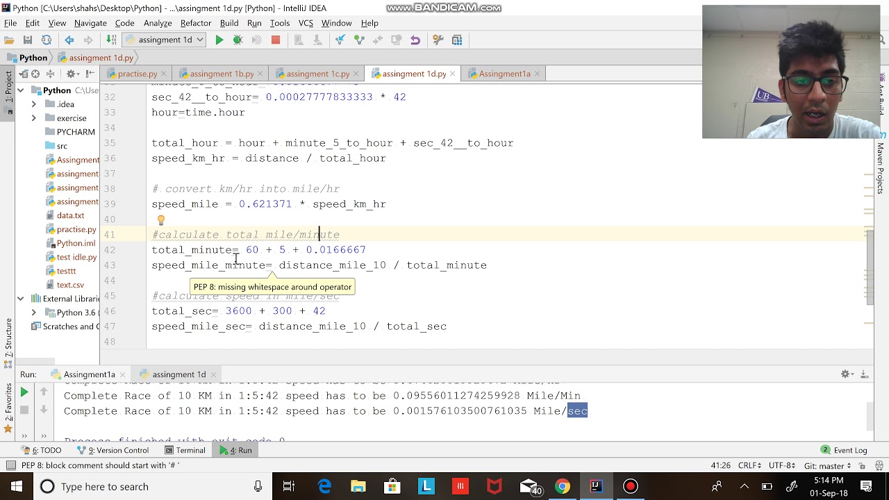 python practice  exercise on distance and  speed
