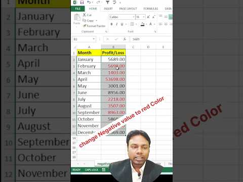 How to Convert Negative Numbers to Red Color in Excel#excel