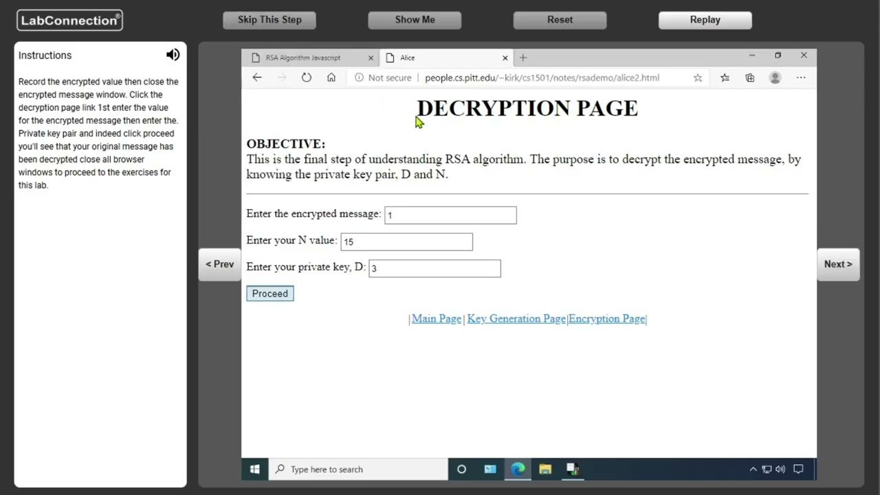 Simulation 3-2: Running an RSA Cipher Demonstration