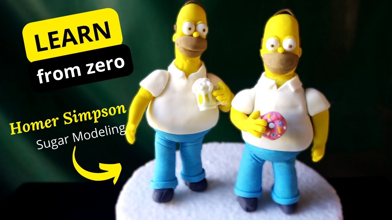 HOW TO MAKE A HOMER SIMPSON FONDANT CAKE TOPPER | Sugar Modeling Course