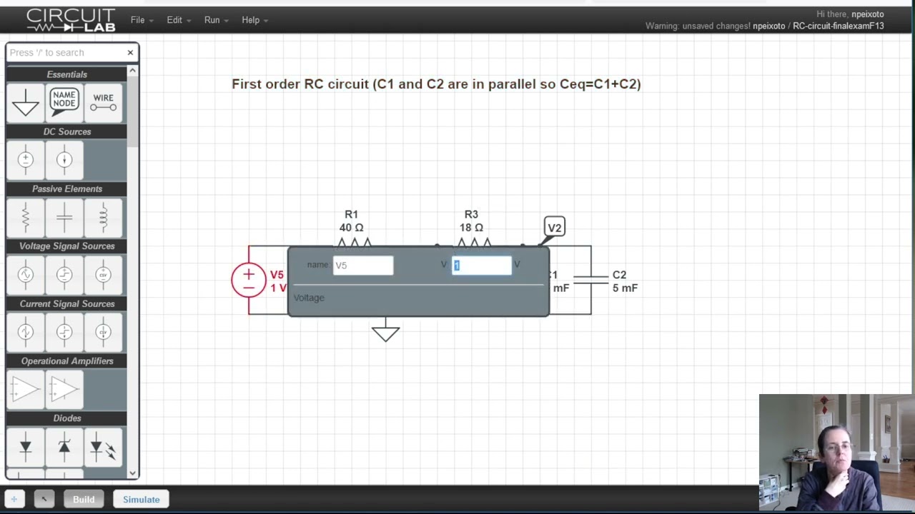 RC circuit in DC or steady-state, how to simulate in circuitlab