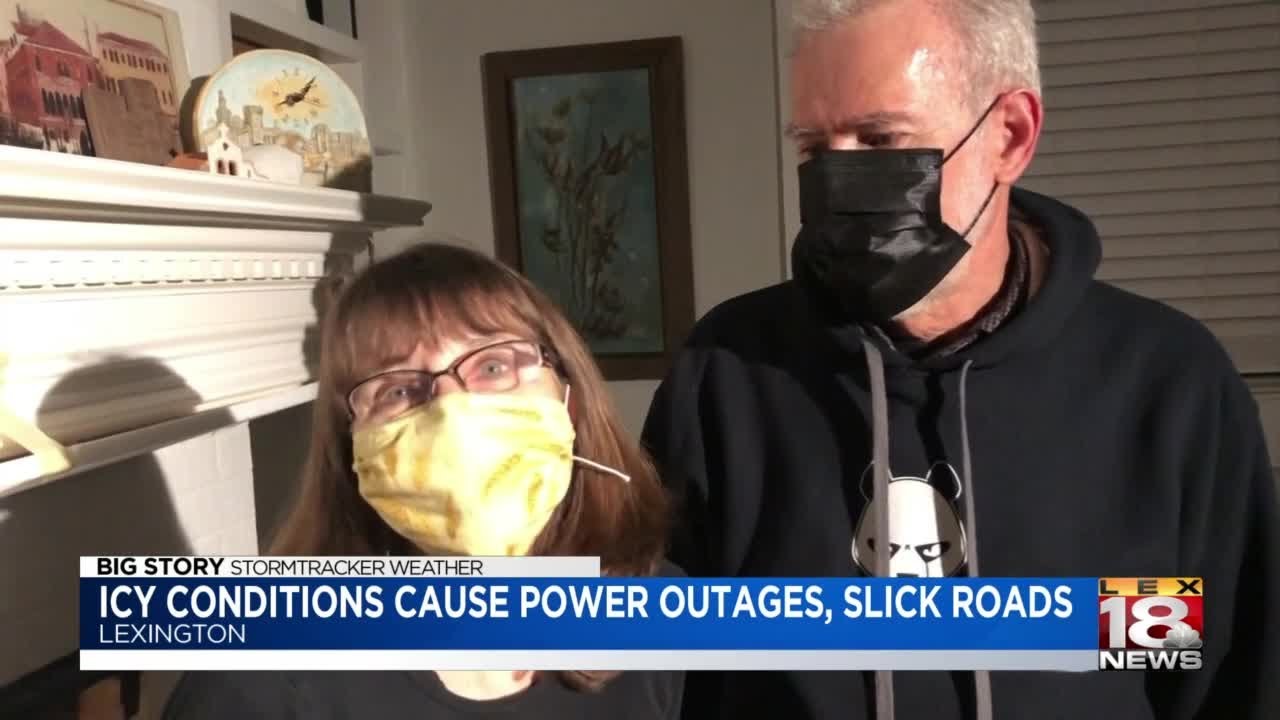 Icy conditions cause power outages, slick roads in Lexington