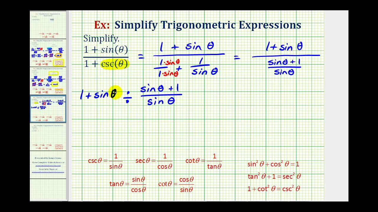 Ex 3:  Simplify a Trigonometric Expression