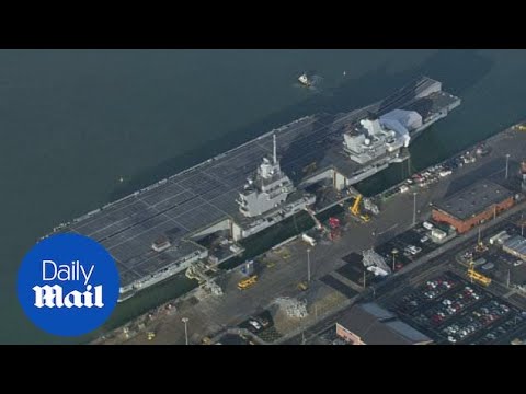 Aerial view of UK's now leaking £3.1 billion Navy warship - Daily Mail