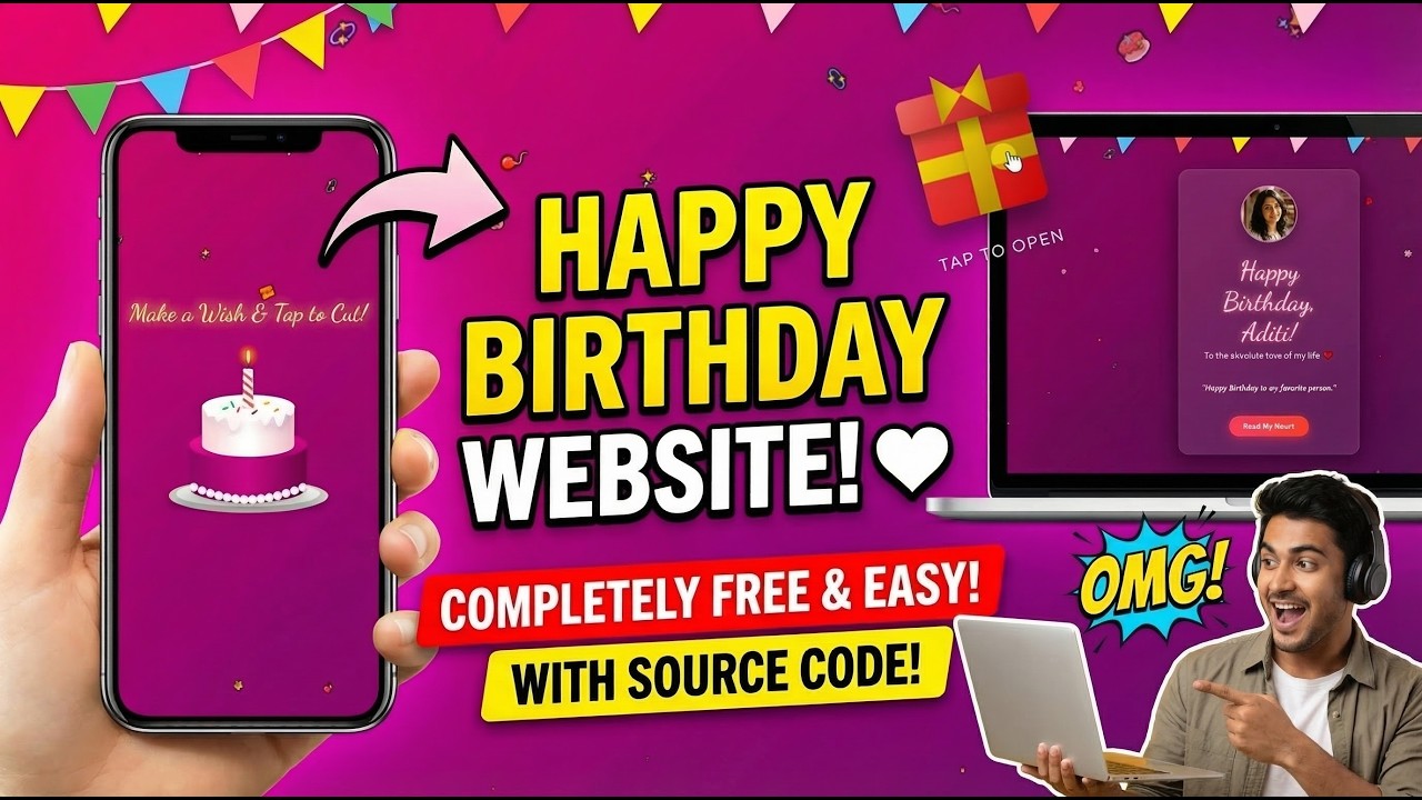 😍 How to Build a Happy Birthday Website for your Crush! 🎂❤ FREE Source Code! HTML + CSS + JavaScript
