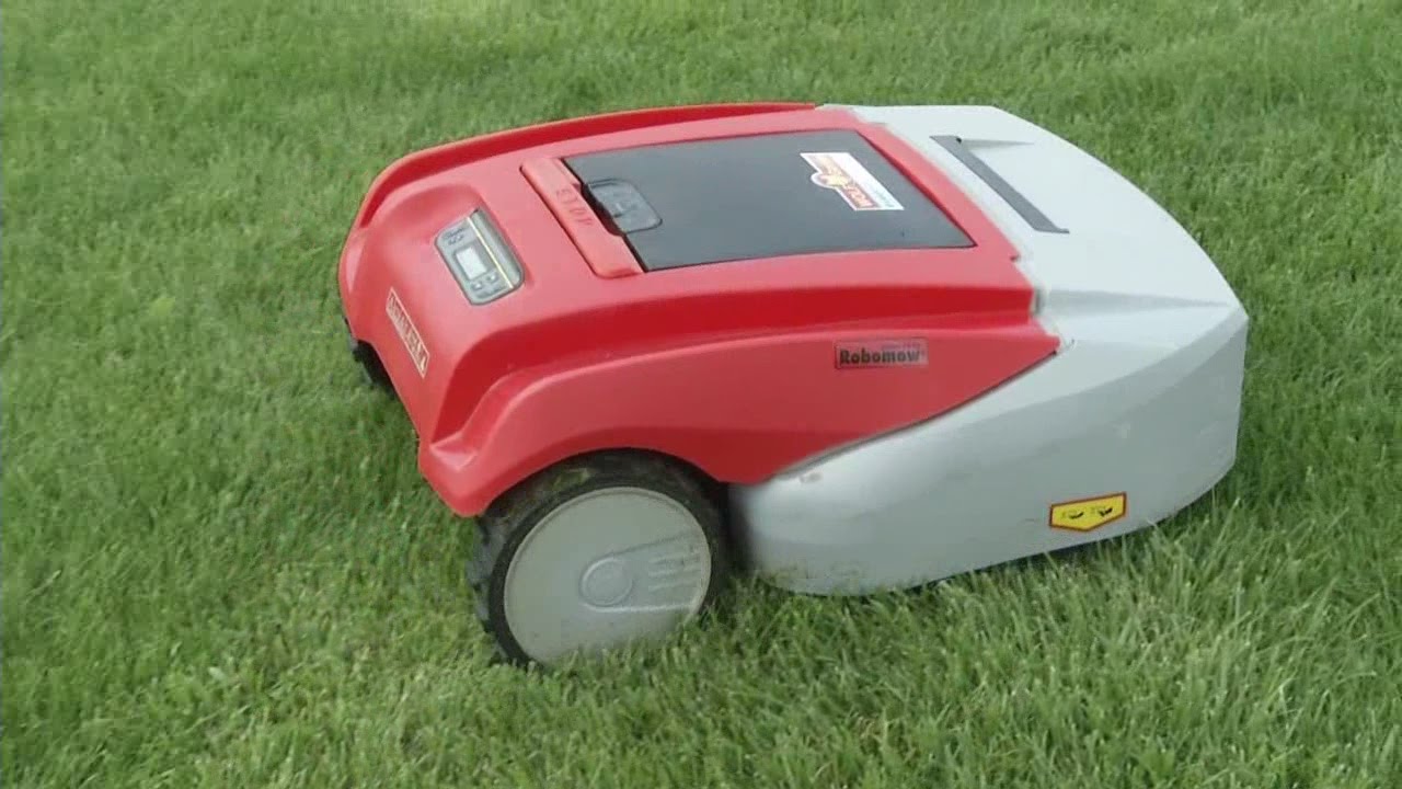 A futuristic, hands free lawn mower