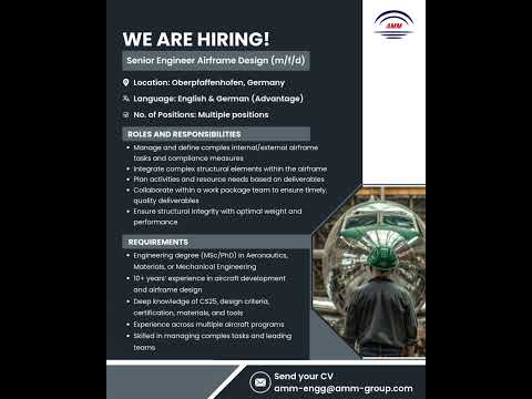 We’re #Hiring || Position: Senior Engineer Airframe Design (m/f/d)