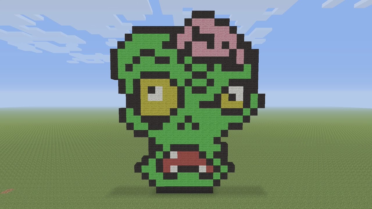 Minecraft Pixel Art - Zombie Head From Plants VS Zombies