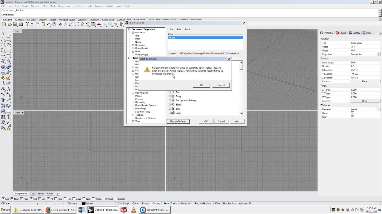 RHINO - Video 1.01 - Toolbars.