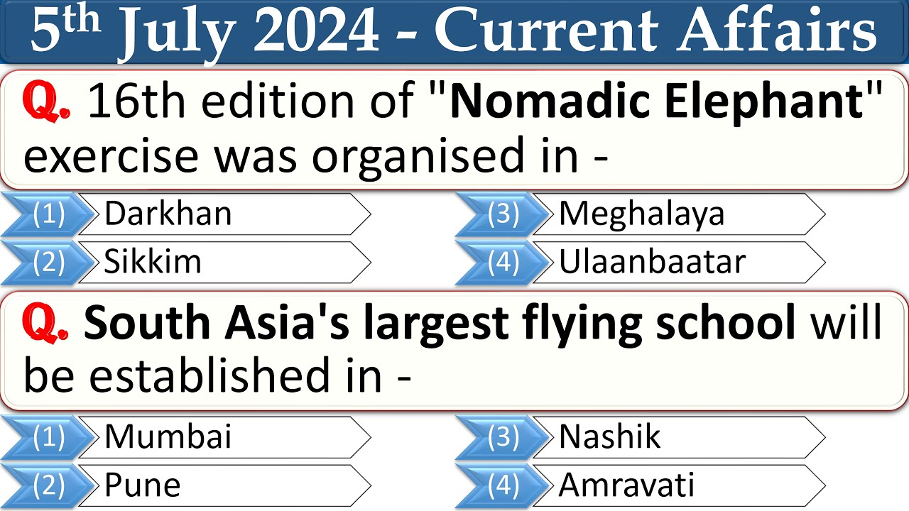 5th July 2024 || Top 20 Current Affairs MCQ with Explanation in English