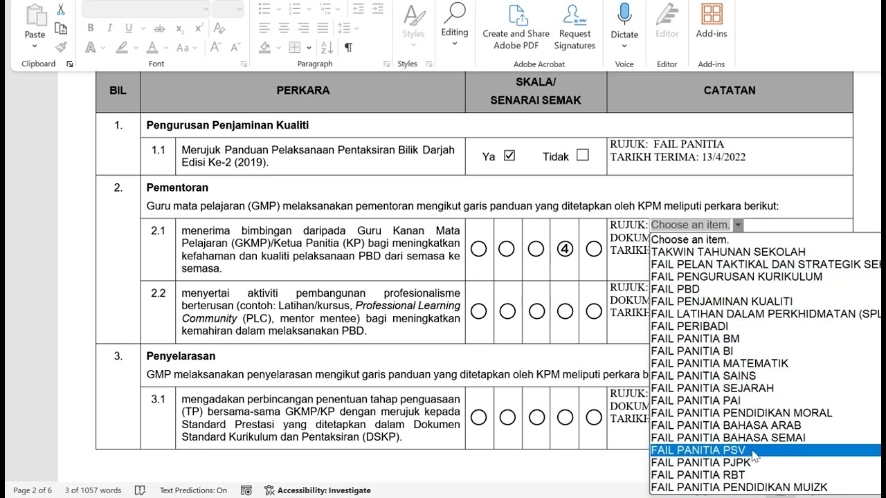 Panduan Borang senarai semak Penjaminan Kualiti Digital