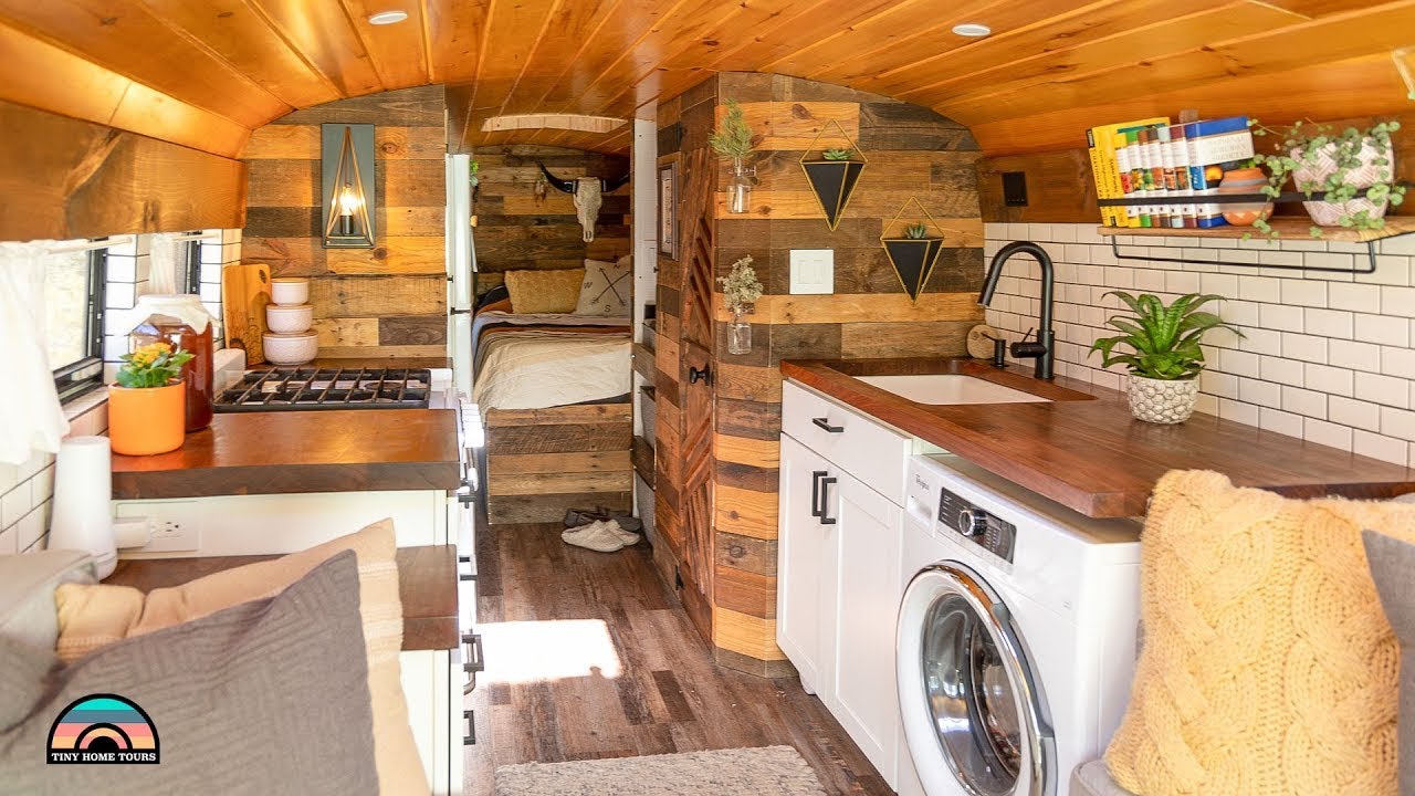 Cozy, DIY Skoolie Has a Chef-Worthy Kitchen With a Secret Storage Space ...