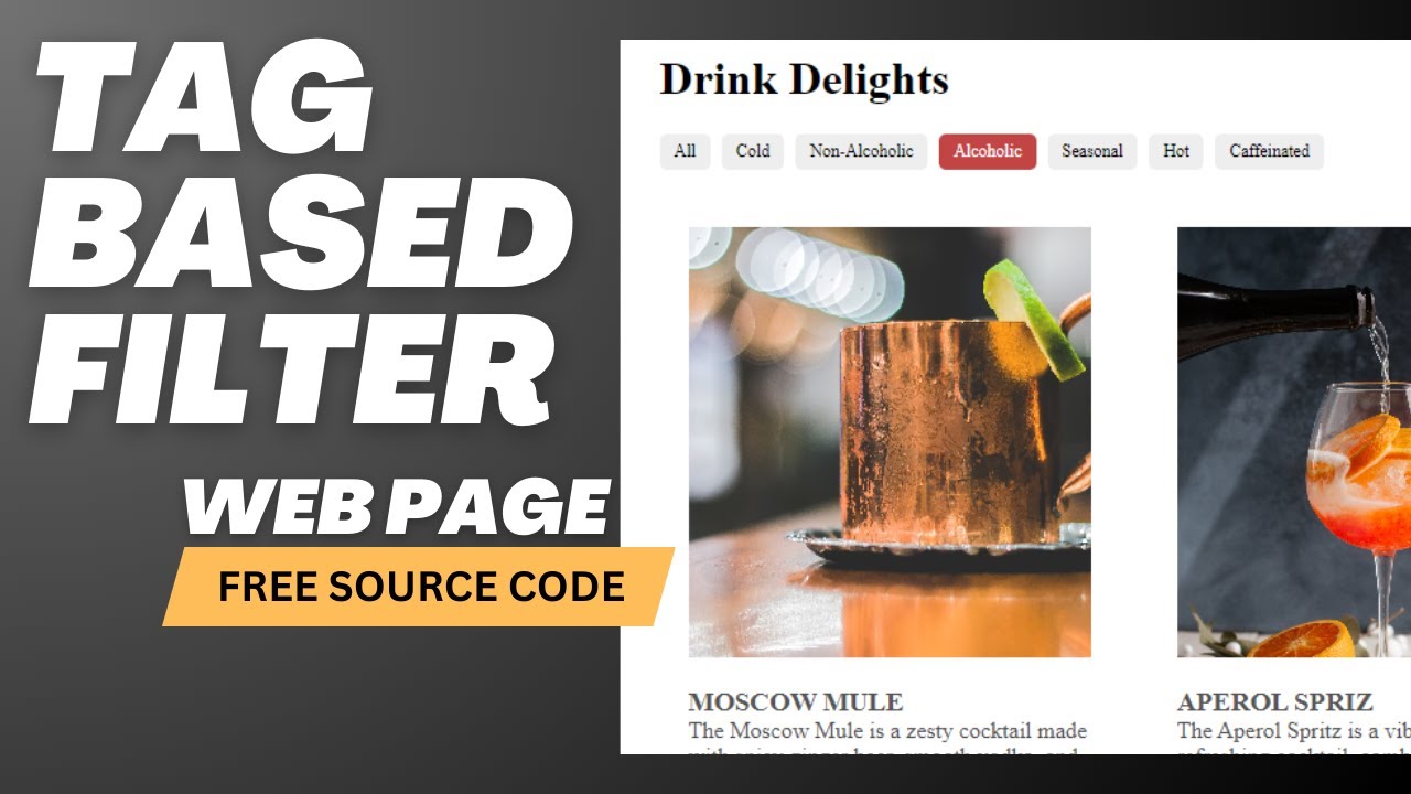 Tag Based Filter Web Page Using HTML, CSS & JavaScript | Dynamic Drink Menu Filter