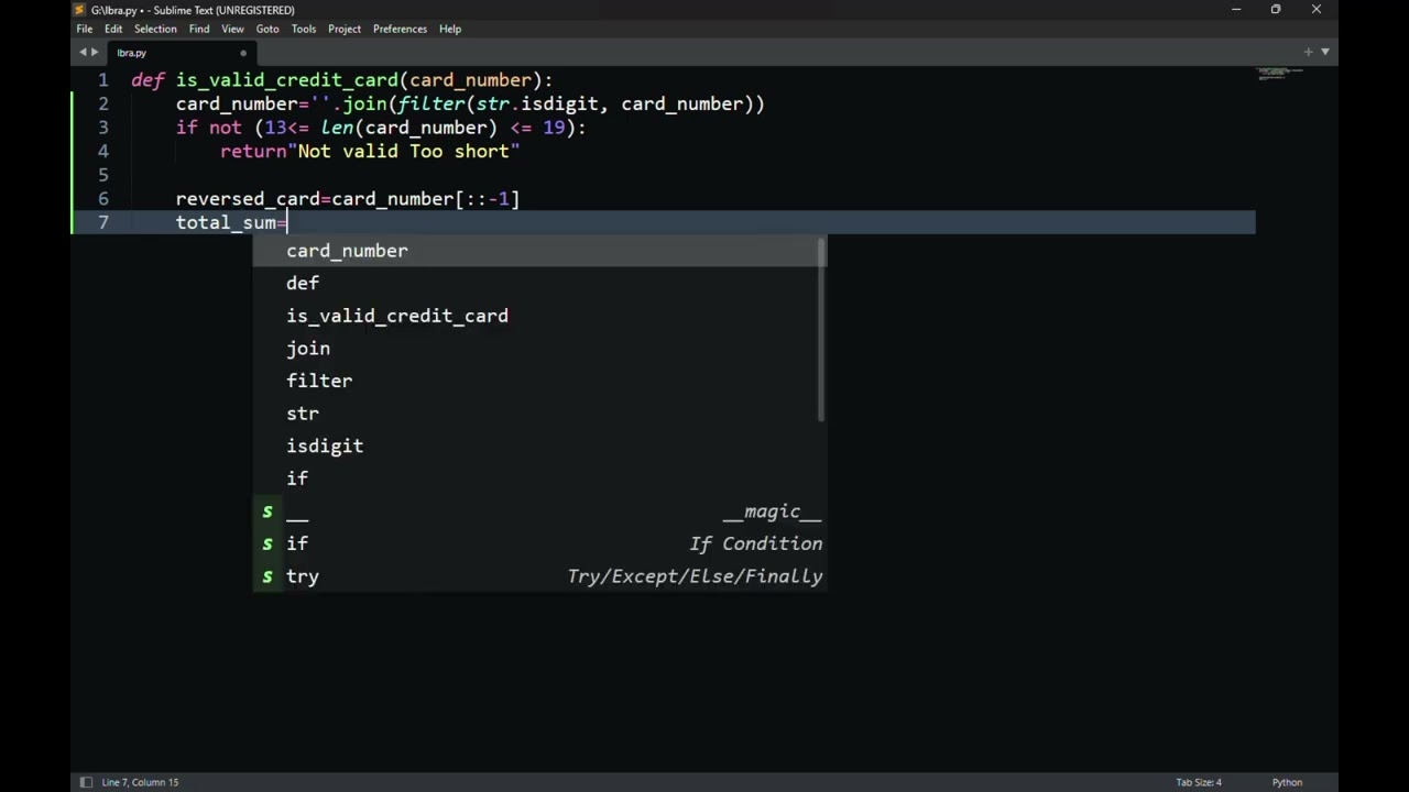 Python: Credit card validator using (luhn algorithm)