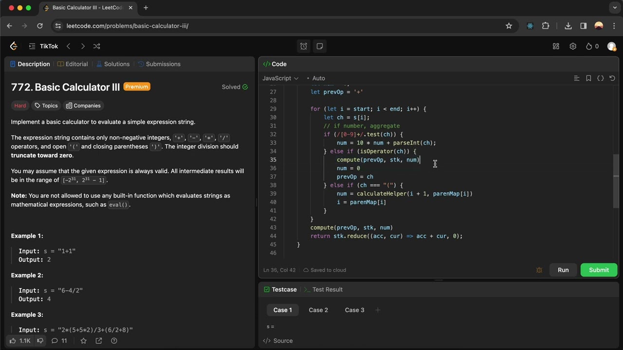 Leetcode #772: Basic Calculator III JS Solution