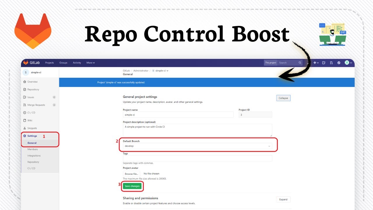 How to change default branch in GitLab (Main Shift)