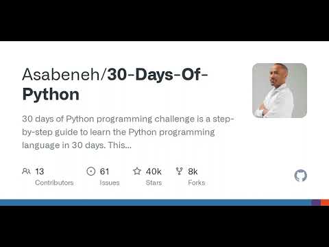 GitHub - Asabeneh/30-Days-Of-Python: 30 days of Python programming challenge is a step-by-step gu...