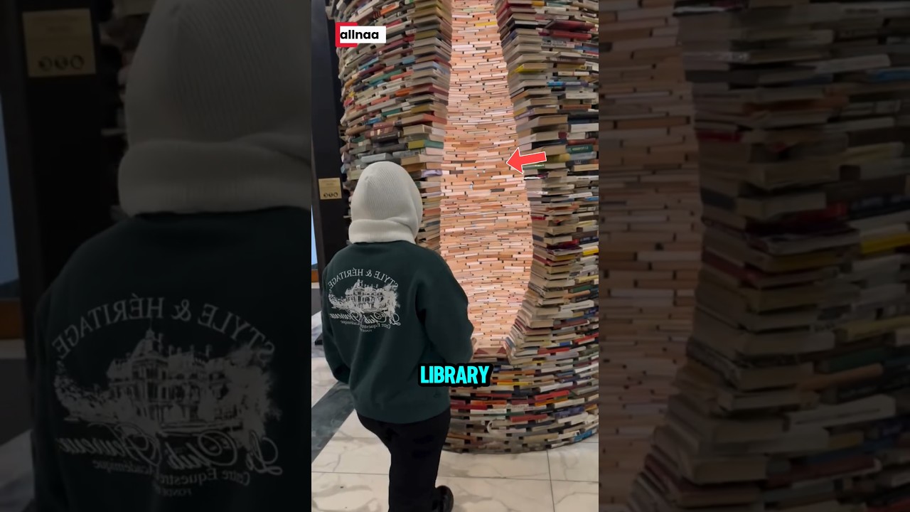 This library has a book tower illusion that confuses everyone🙀