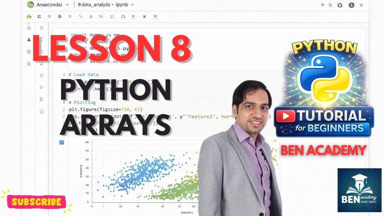 Python for beginners - Lesson 8: Learn Arrays in Python (Lists) | Indexing, append, len, insert, etc