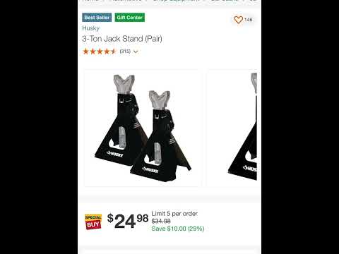 29 % off The Husky 3-Ton Jack Stand pair is designed to lift up to 6,000 lbs (3 tons)