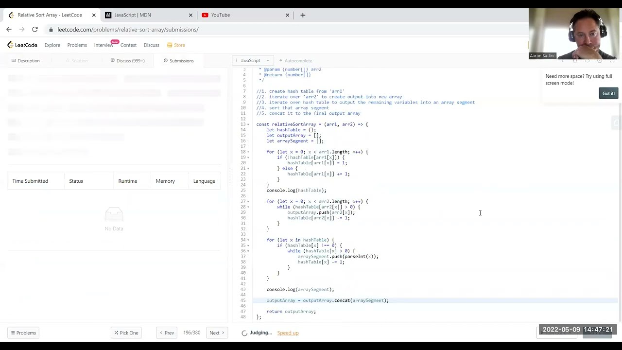 1122. Relative Sort Array - Javascript - Time: O(n) Space: O(n) - Leetcode