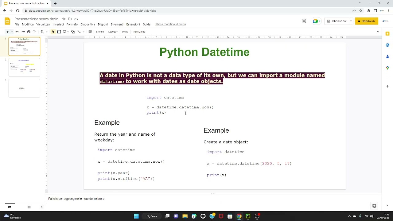 Python Datetime, Python Math,The strftime() Method