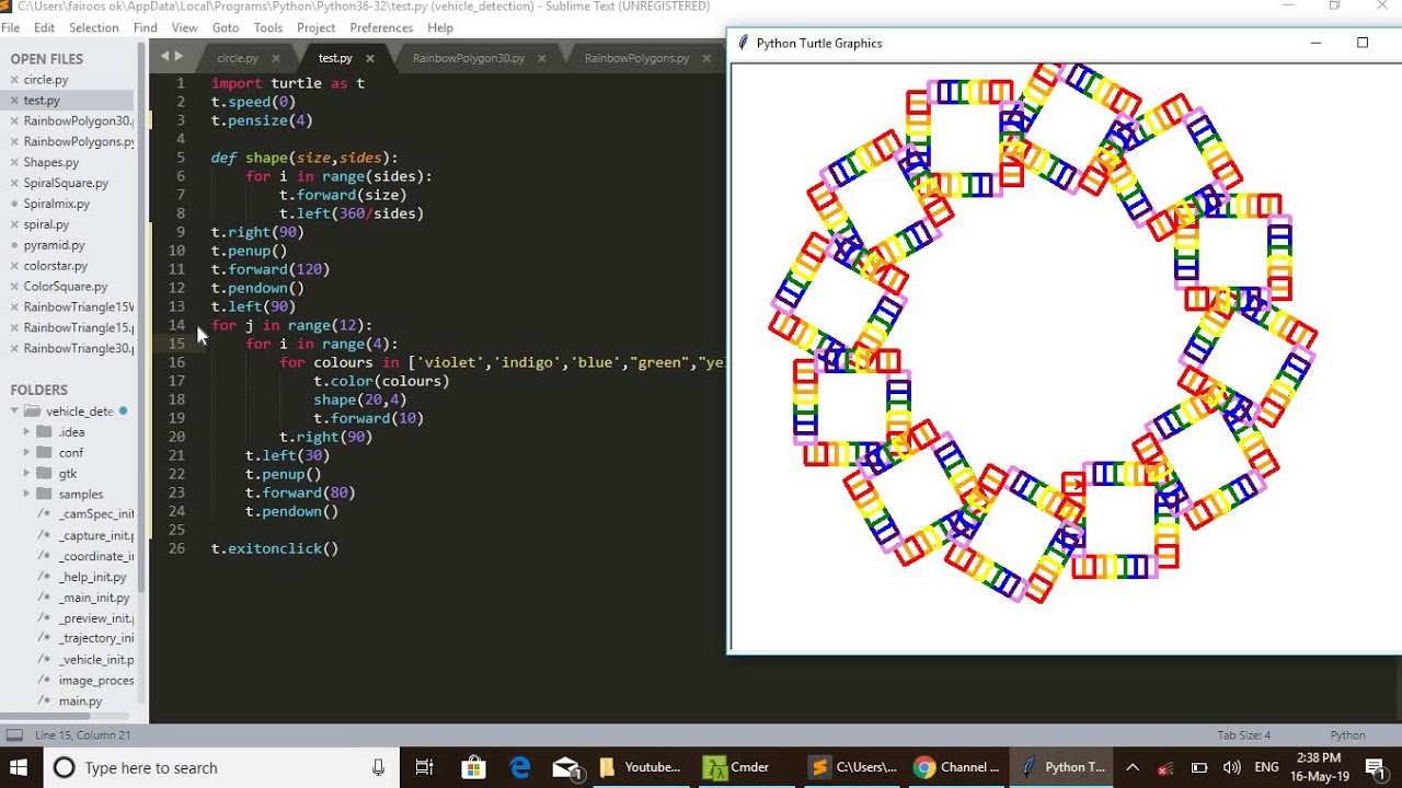 Python Turtle Graphics Rainbow Square of Squares