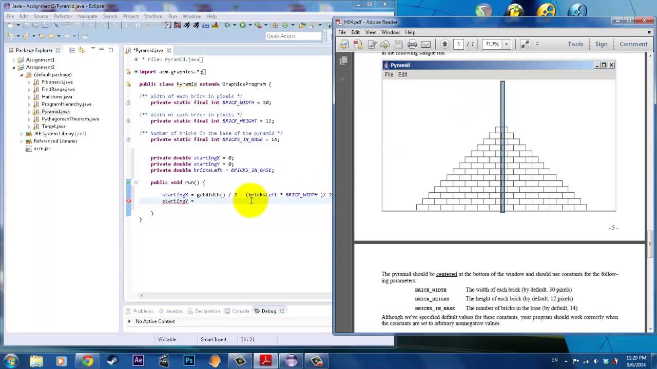 CS106A Assignment 2 Problem 6 - Pyramid