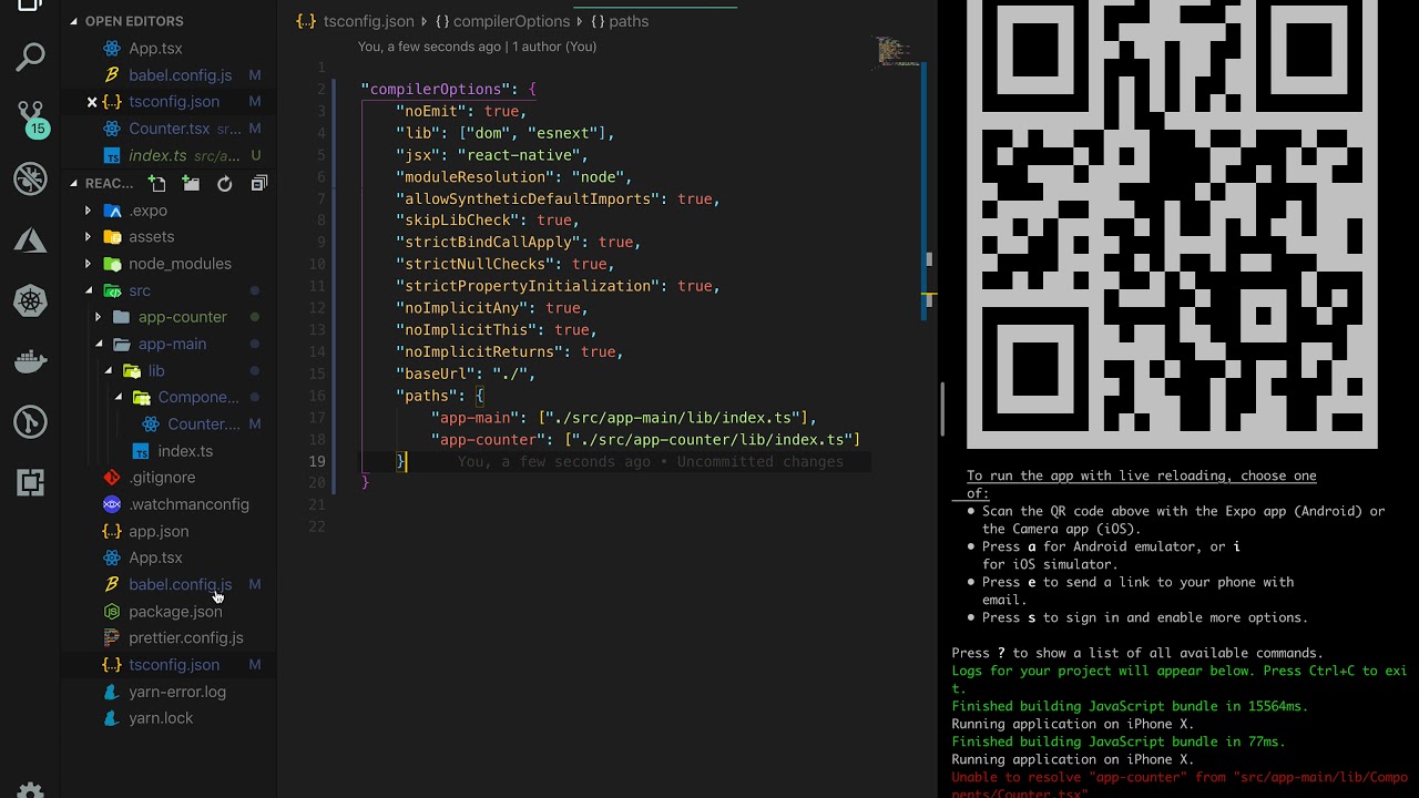 Using path aliases in React Native Typescript created with Expo